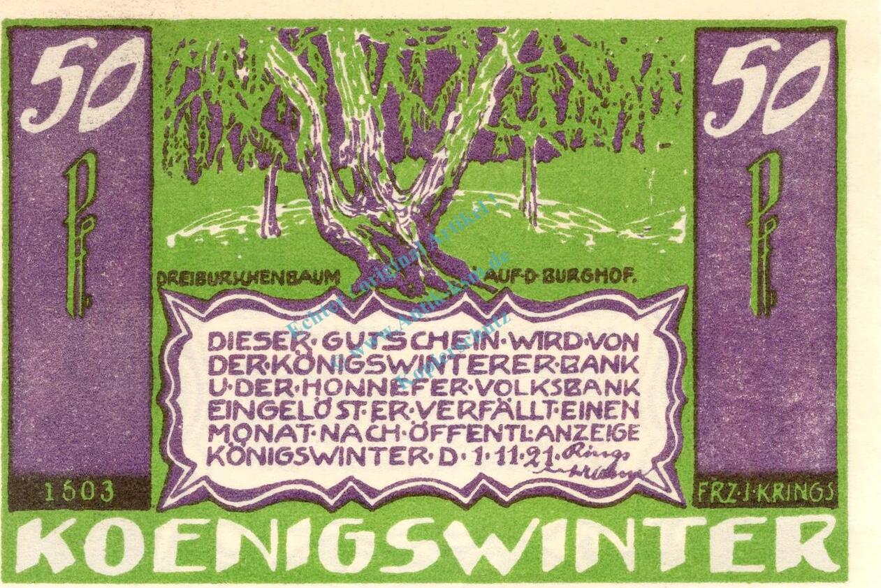 Notgeld DE 50 Pf. Nr.7 --Drfa-- 1921 Königswinter, Notgeld 50 Pfennig ...