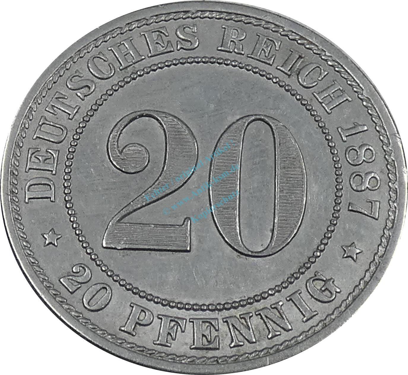Kaiserreich DE 20 Pf. Deutsches Kaiserreich, 20 Pfennig Münze 1887 E ...