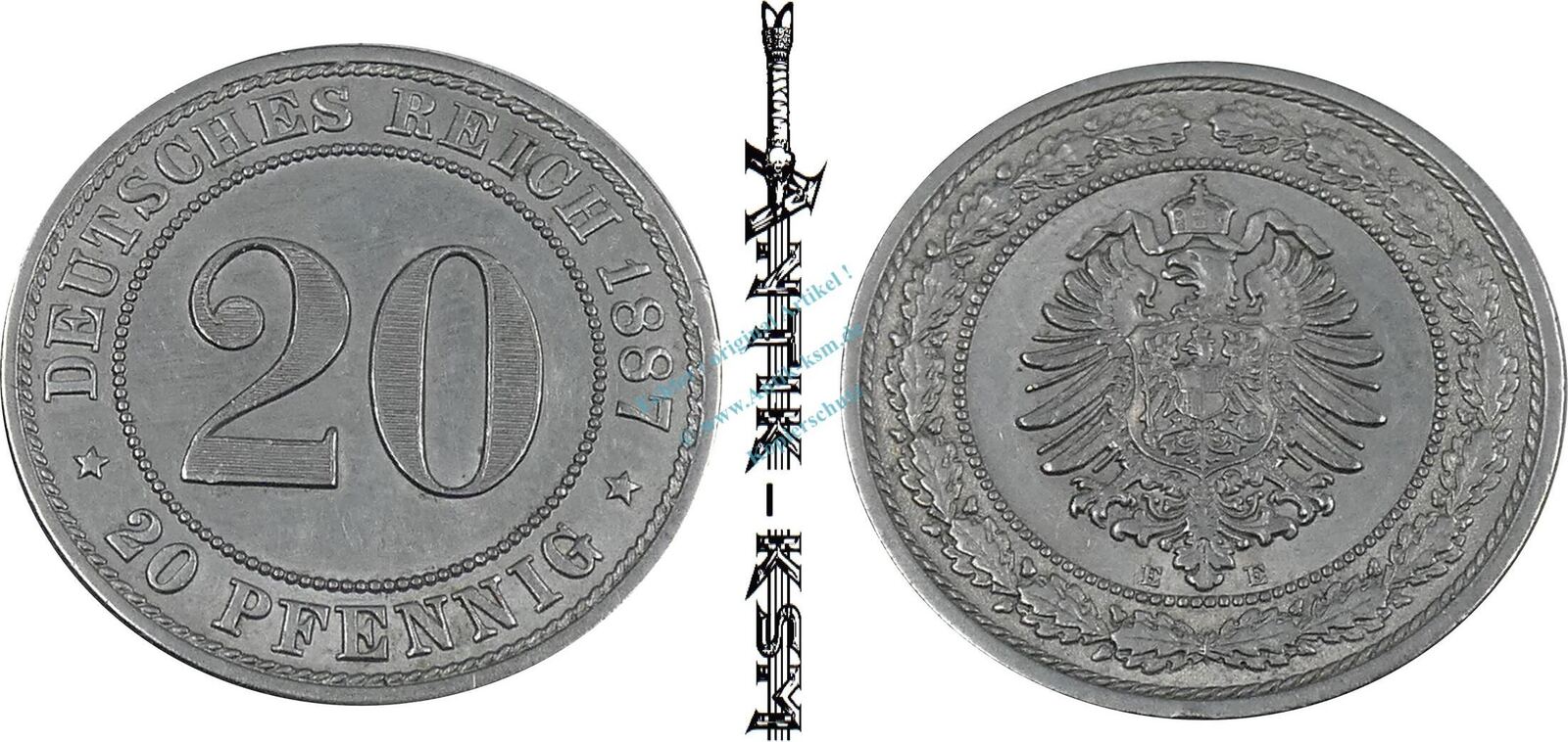 Kaiserreich DE 20 Pf. Deutsches Kaiserreich, 20 Pfennig Münze 1887 E ...