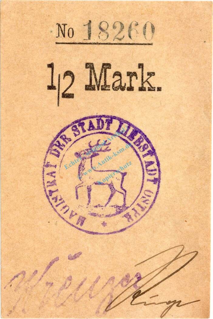 Kleingeld 1914-1922 1/2 Mk. o.D. Liebstadt, Notgeld 1 halbe Mark Schein ...