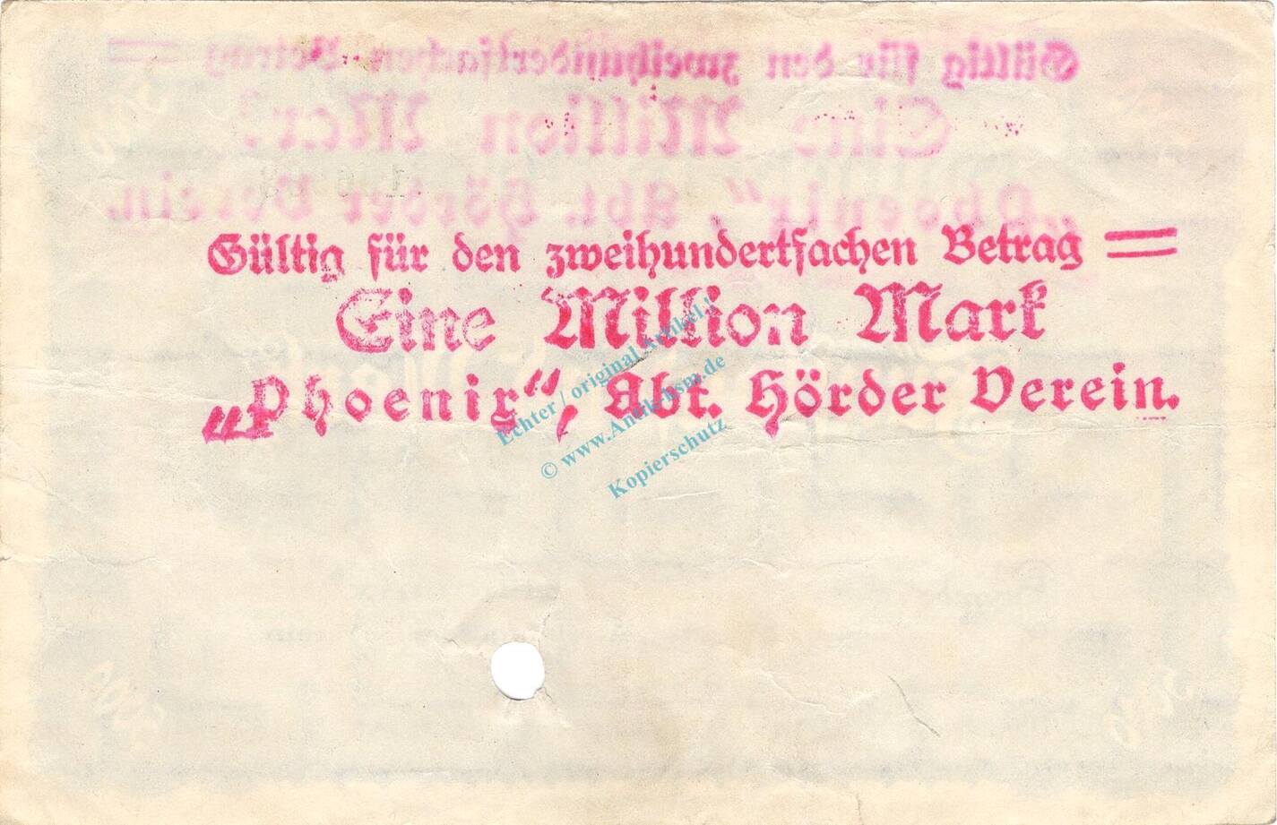 Inflation 1923 DE 1 Mio. Mk. Hörde, Banknote 1 Million Schein gbr.E ...
