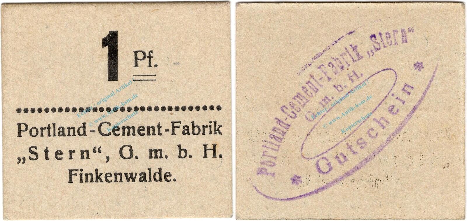 Kleingeld 1914-1922 1 Pf. Finkenwalde, Notgeld 1 Pfennig Schein unc-kfr ...