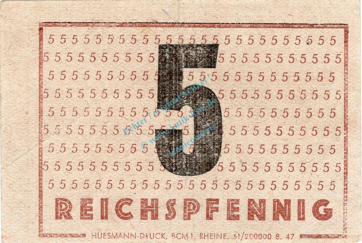 Notgeld 1945 - 1948 DE 5 Pf. Rheine, Notgeld 5 Pfennig Schein L-gbr ...