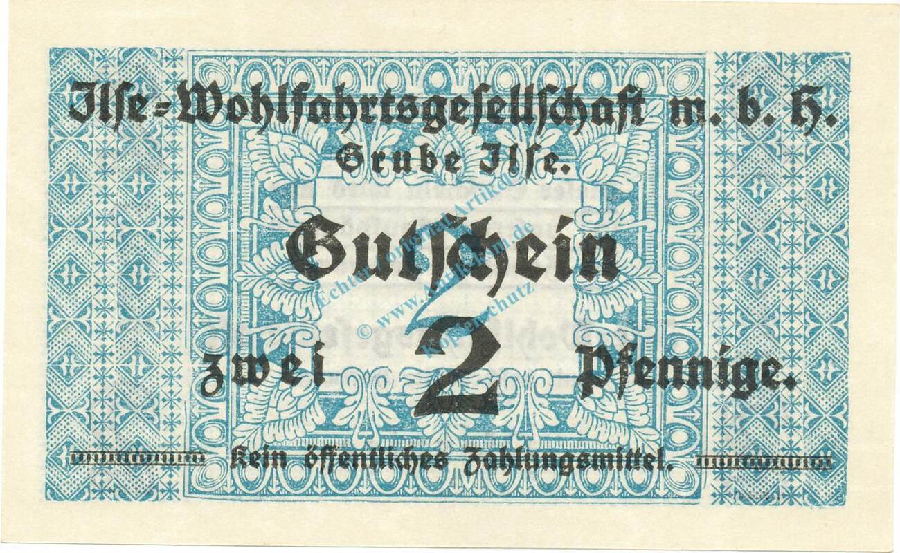 Kleingeld 1914-1922 DE 2 Pf. Grube Ilse, Notgeld 2 Pfennig Schein unc ...
