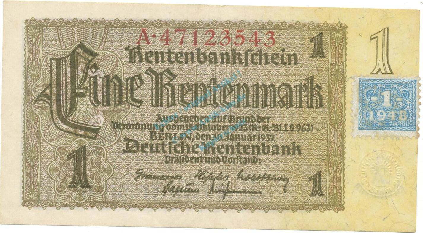 SBZ / DDR 1 Mk. -Kupon- Banknote, 1 Mark Schein -Kupon- unc-kfr. SBZ-1b ...