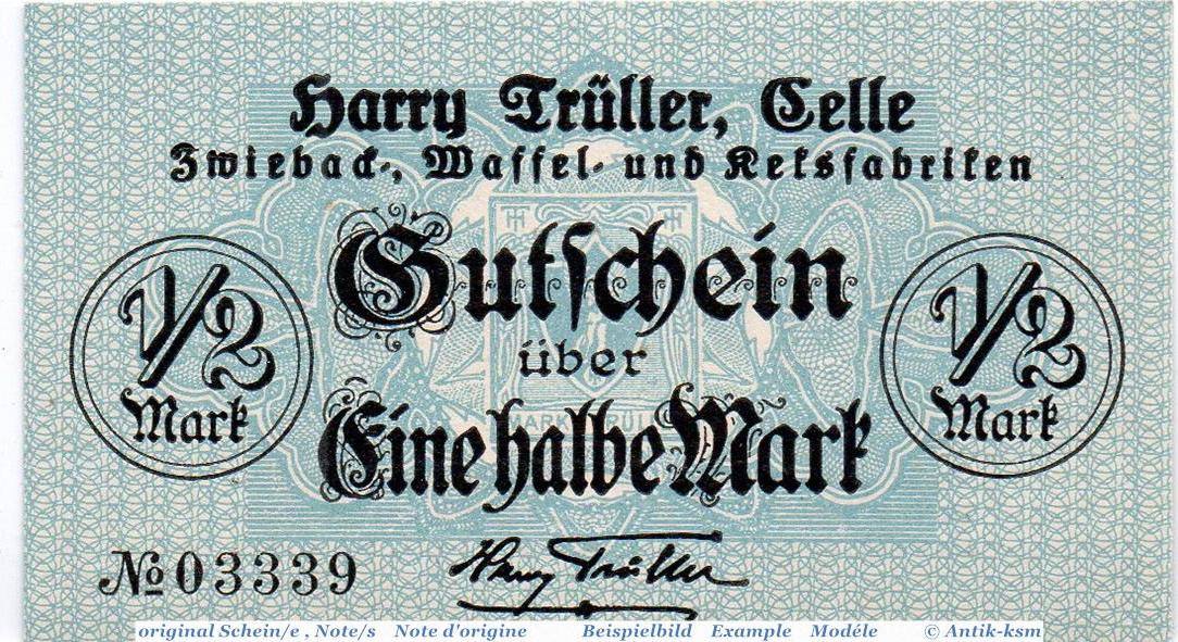 Kleingeld 1914-1922 1/2 Mk. o.D. Notgeld Celle, Harry Trüller, 1 halbe ...