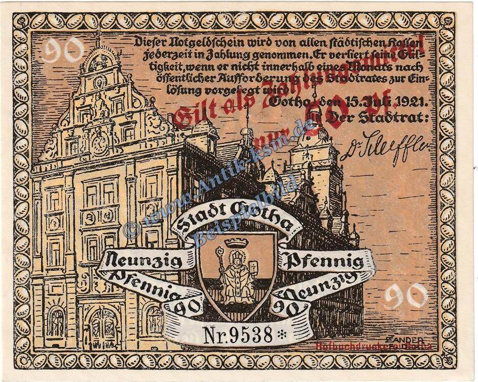 Serienscheine DE 50 Pf. Nr.1 Gotha, Notgeld 50 Pfennig Überdruck Nr.1 ...