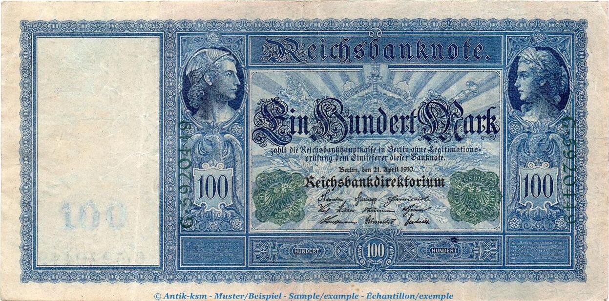 Kaiserreich DE 100 Mk. Flottenhunderter Reichsbanknote, 100 Mark Schein ...