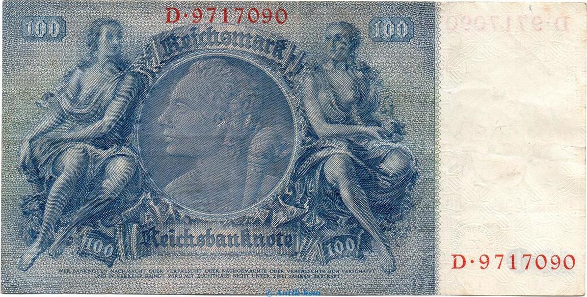 Drittes Reich 100 Mk. -U/D- Reichsbanknote, 100 Mark Schein in gbr. DEU ...