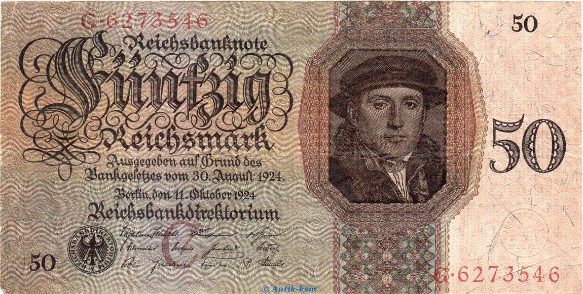deutsche Reichsbank 50 Mark C/ a-g Reichsbanknote, 50 Mark Schein -C ...