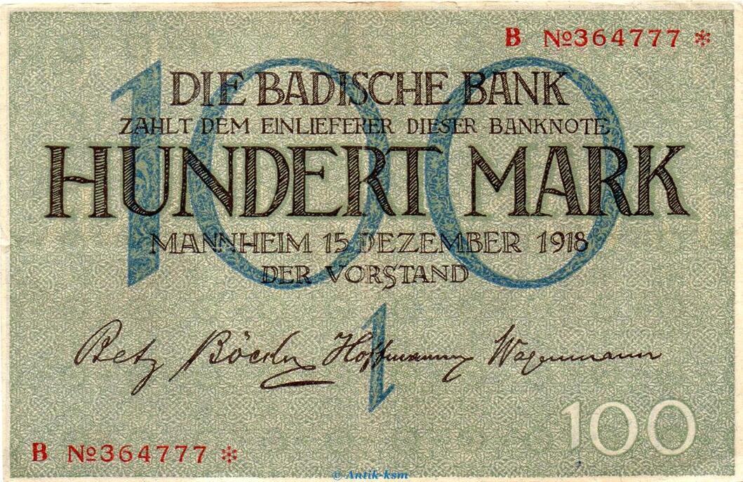 Länderbanknote Baden Länderbanknote, 100 Mark Schein in gbr. BAD-6, Ros ...