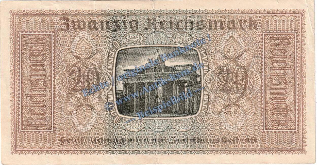 deutsche Besatzungsausgaben 20 Mark Schein Banknote, 20 Reichsmark ...