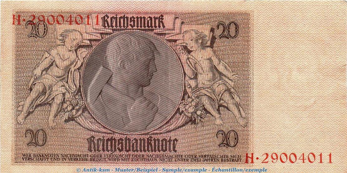Weimarer Republik - Reichsbank 20 Mark Schein Z, F bis K 1929 ...