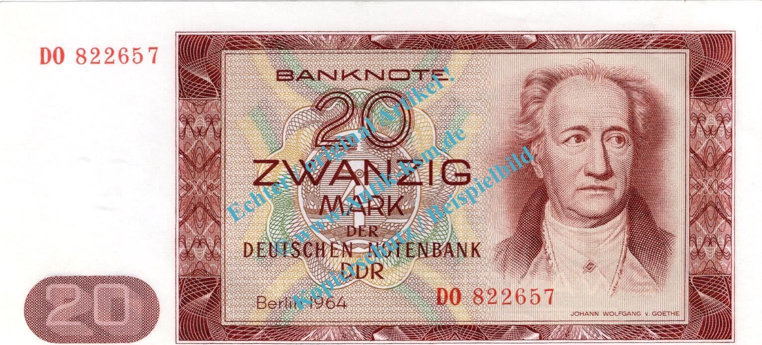 Deutsche Notenbank DDR 20 Mk. Banknote, 20 Mark Schein in kfr. DDR-18 ...