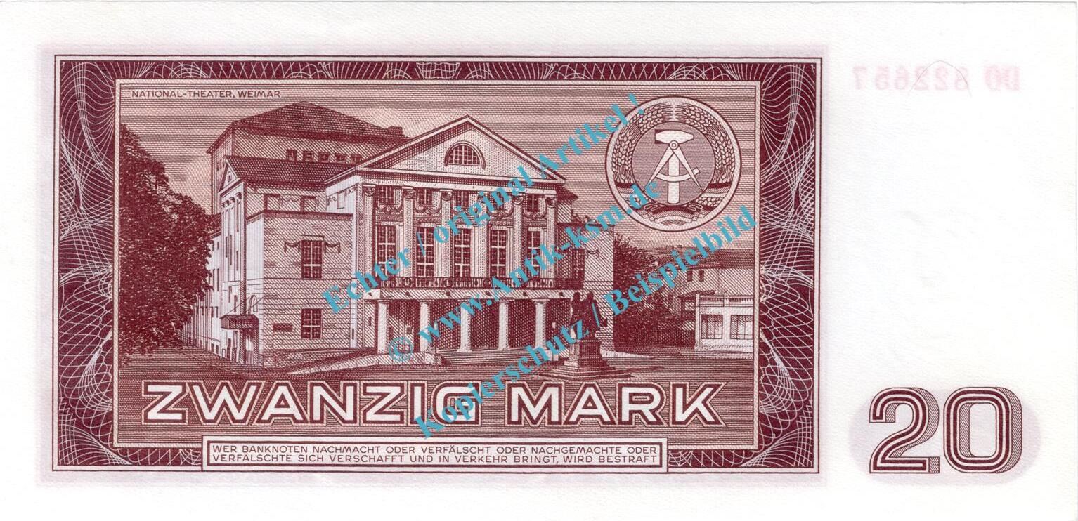 Deutsche Notenbank DDR 20 Mk. Banknote, 20 Mark Schein in kfr. DDR-18 ...