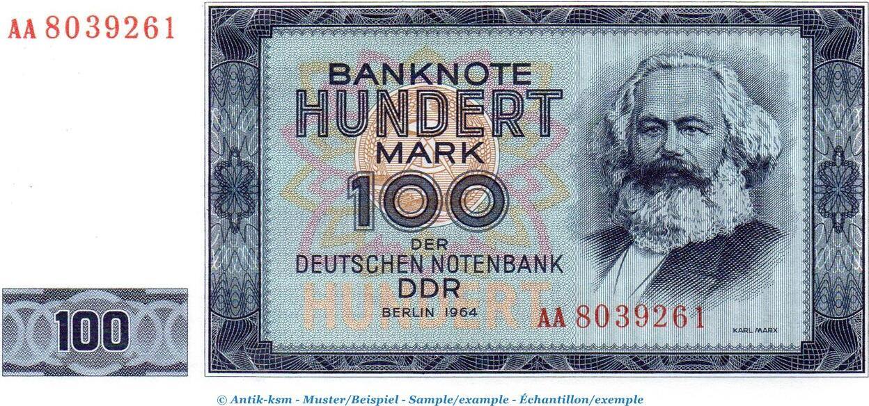 Deutsche Notenbank DDR Banknote, 100 Mark Schein in kfr. DDR-20, Ros ...