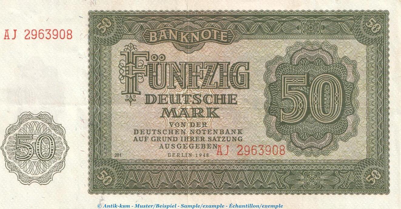 Deutsche Notenbank DDR 50 Mk Banknote, 50 Mark Schein in gbr. DDR-7.a ...