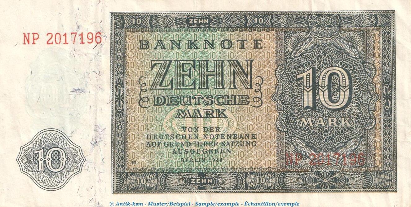 Deutsche Notenbank DDR 10 Mk. Banknote, 10 Mark Schein in gbr. SBZ-5 ...