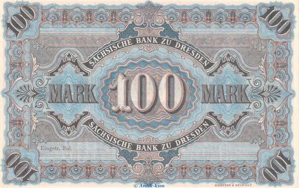 Länderbanknote Sachsen Reichsbanknote, 100 Mark Schein in kfr. SAX-8.b ...