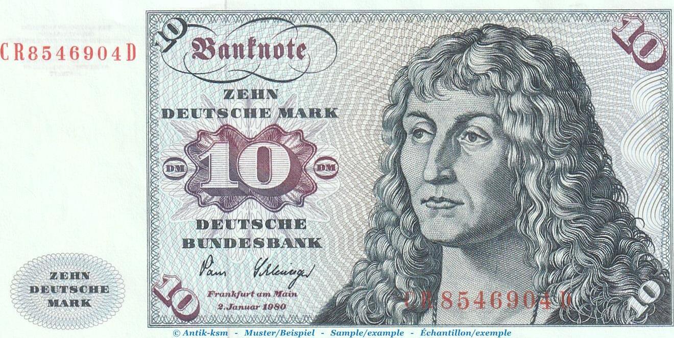 deutsche Bundesbank Banknote, 10 Mark Schein in kfr. BRD-30.a, Ros.286 ...