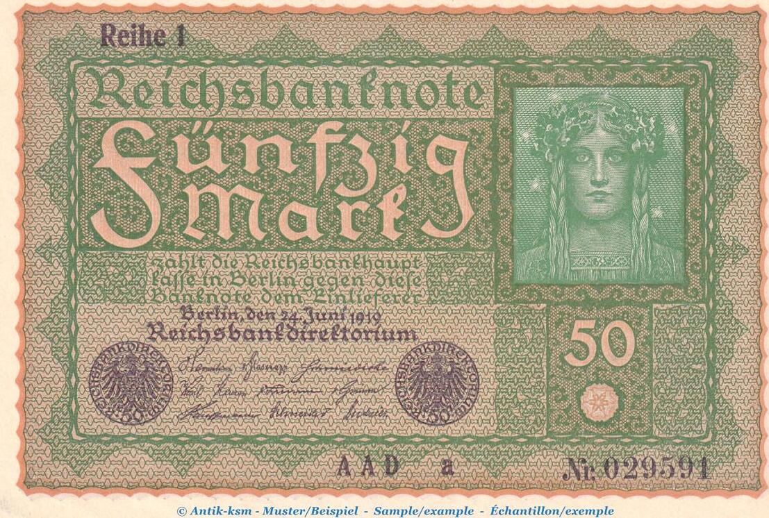 Weimarer Republik 50 Mk. -Wiener- Reichsbanknote, 50 Mark Schein in kfr ...