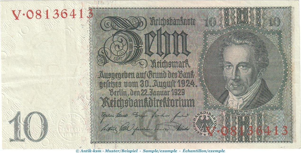 Weimarer Republik - Reichsbank 10 Reichsmark - Q - Reichsbanknote, 10 ...