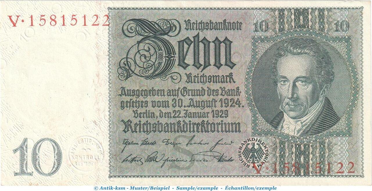 Weimarer Republik - Reichsbank 10 Reichsmark - S 2 - Reichsbanknote, 10 ...