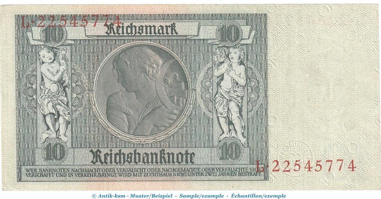 Weimarer Republik - Reichsbank 10 Reichsmark -E 2- Reichsbanknote, 10 ...