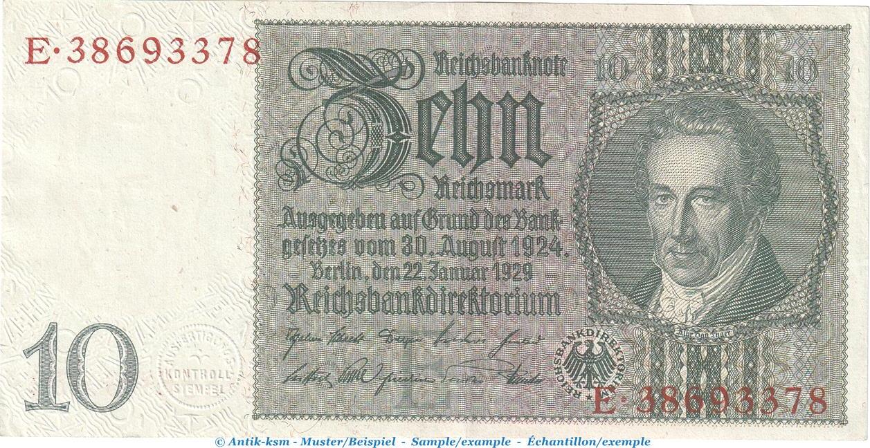 Weimarer Republik - Reichsbank 10 Reichsmark -E 2- Reichsbanknote, 10 ...