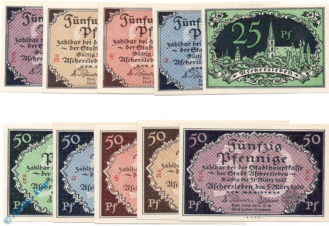 Serienscheine DE 10 Scheine kpl. 10 x Notgeld Stadt Aschersleben 50.1 ...