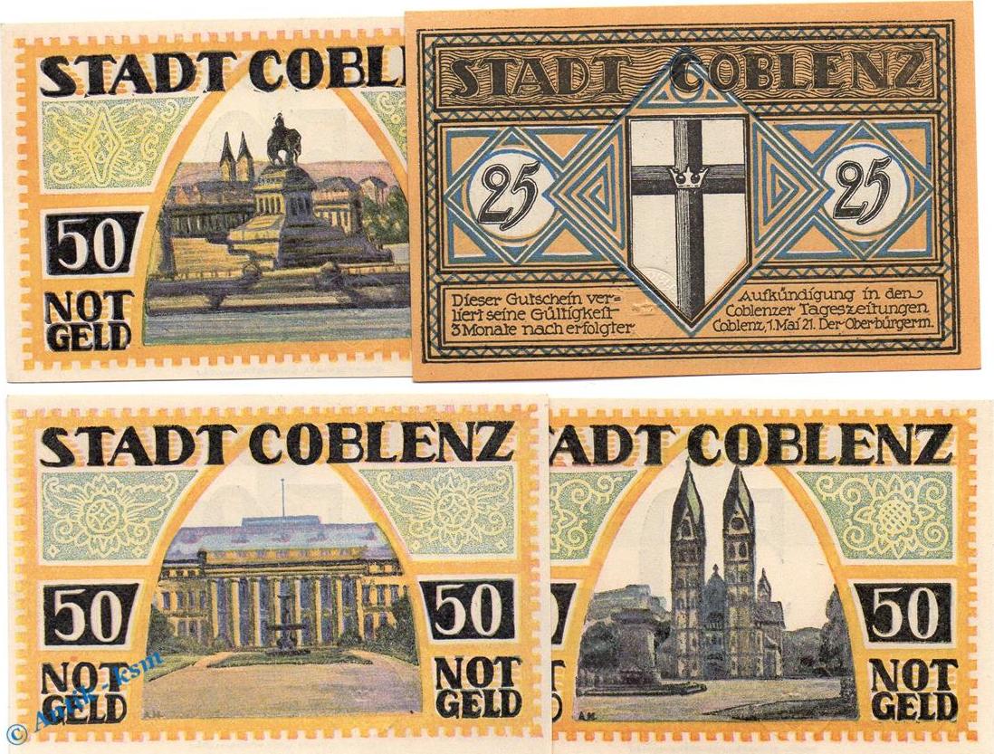 Serienscheine DE 4 Scheine kpl. Notgeld Coblenz, Set mit 4 Scheinen in ...