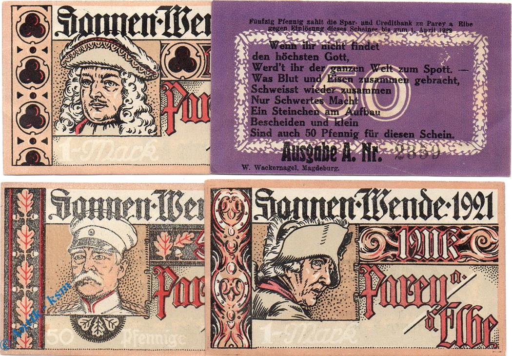 Serienscheine DE 4 Scheine kpl. Parey, Notgeld Set mit 4 Scheinen in ...