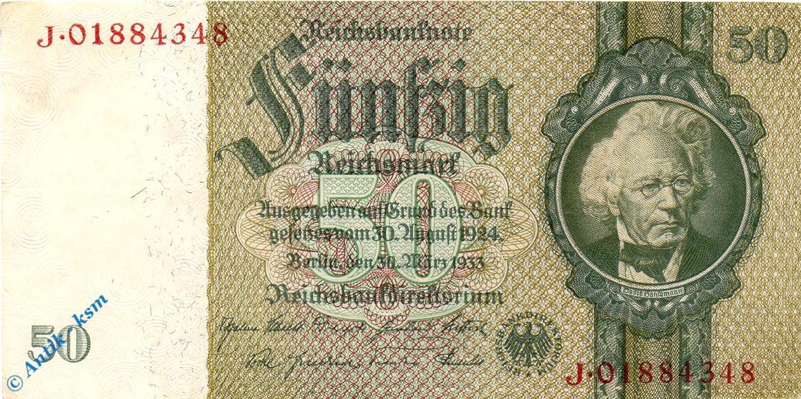 50 Mk. Reichsbanknote, 50 Mark Schein kfr, Kriegsdruck II, DEU-210 d ...