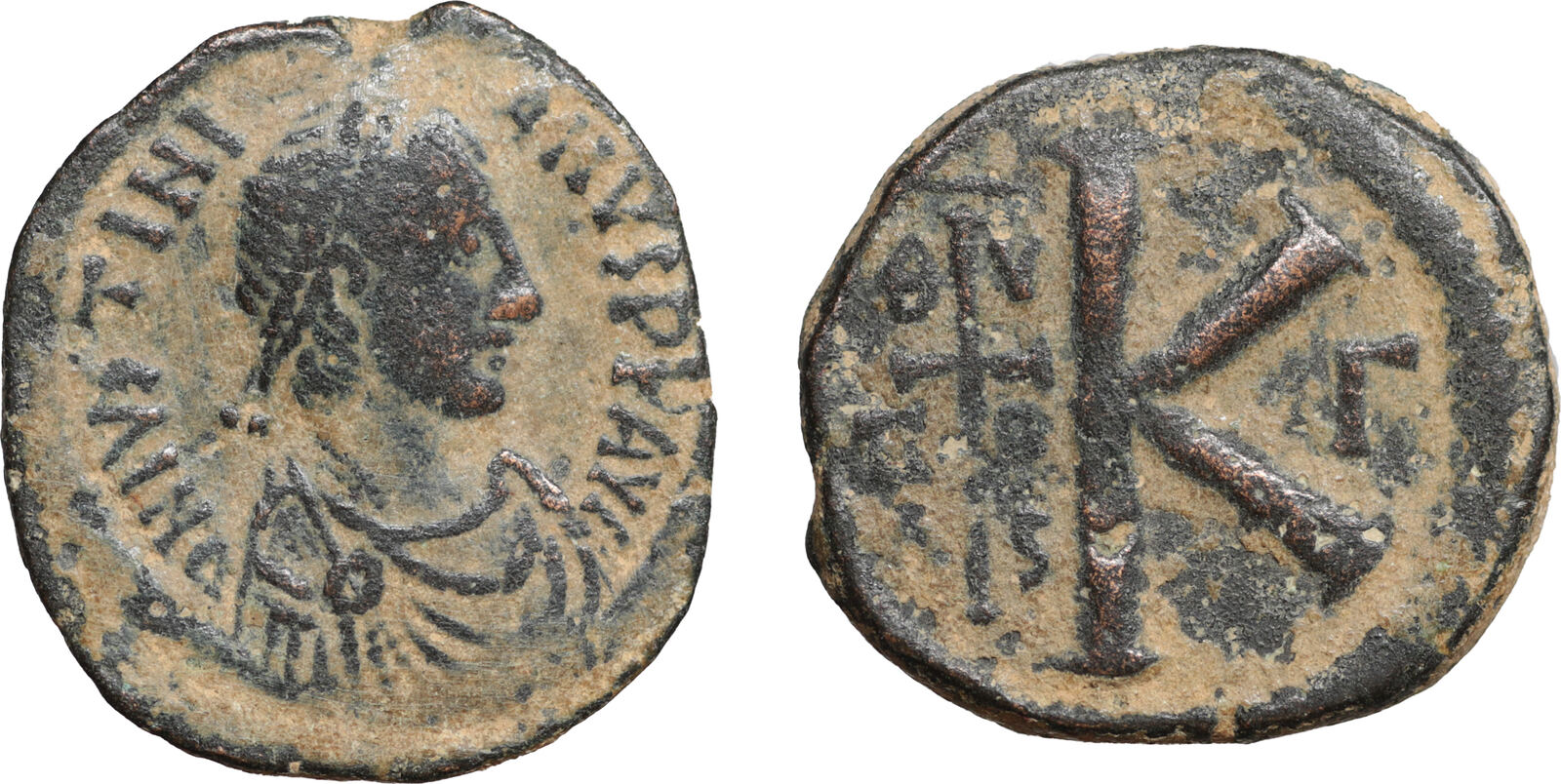 Byzantine Empire half follis A.D. 527-565 Justinian I VF / XF | MA-Shops