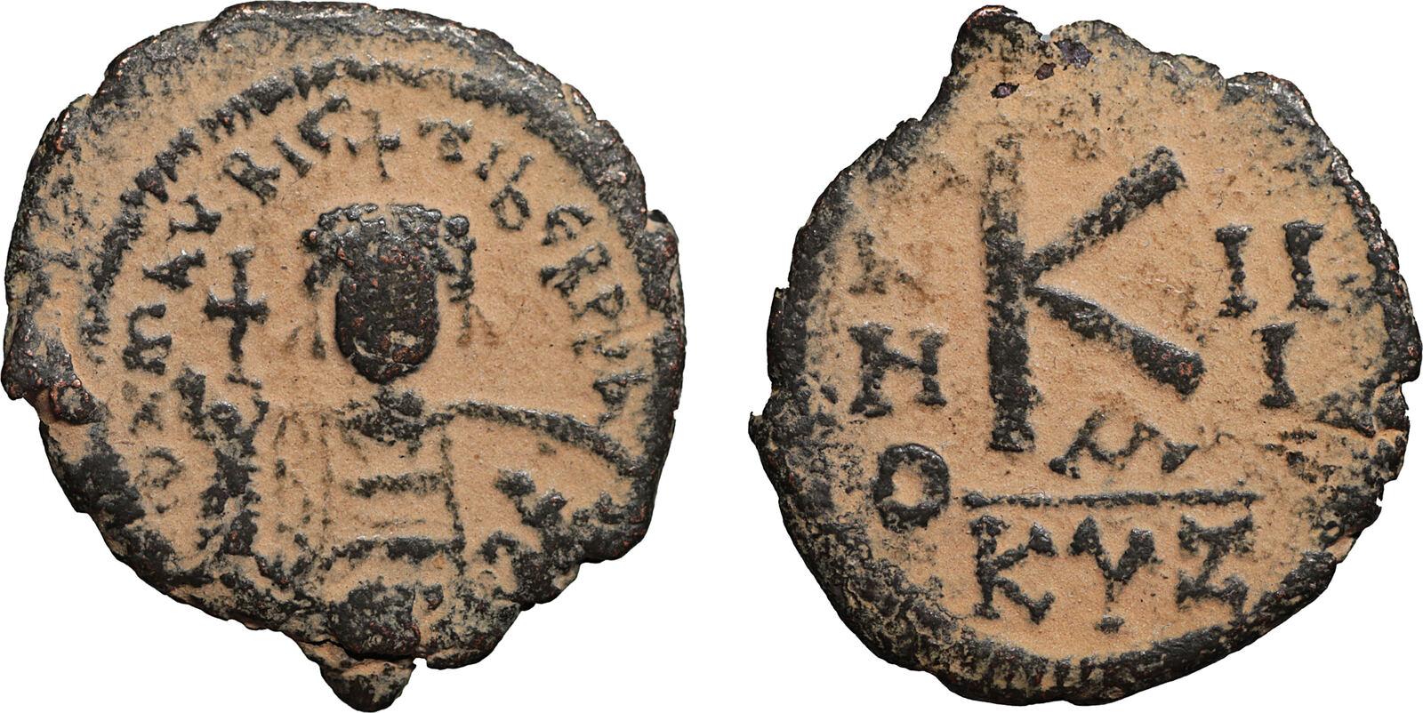 Byzantine Empire Half Follis 582-602 AD Maurice Tiberius VF / XF | MA-Shops