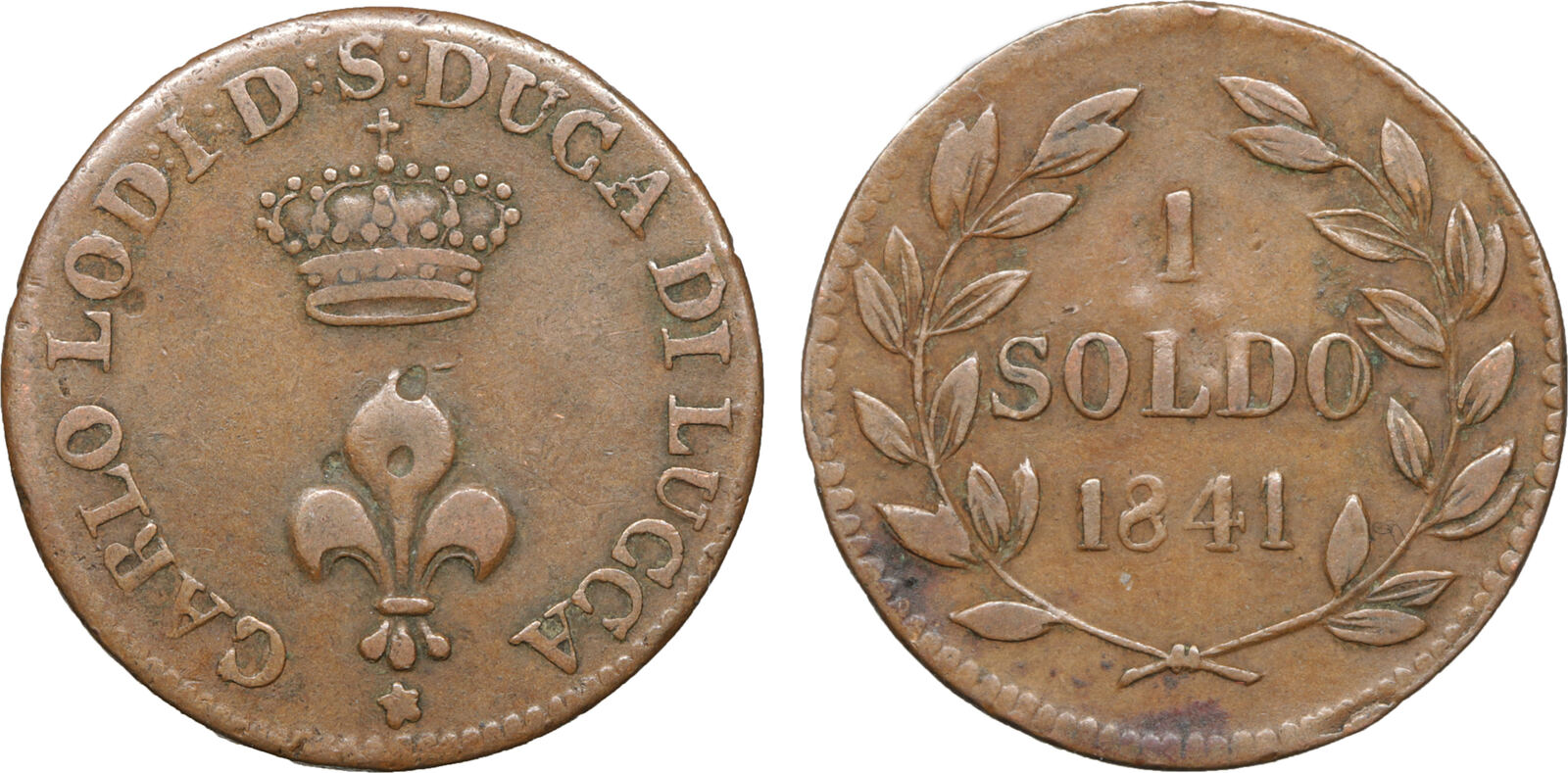 Italian States Lucca (Duchy) Soldo 1841 Carlo Ludovico di Borbone ...