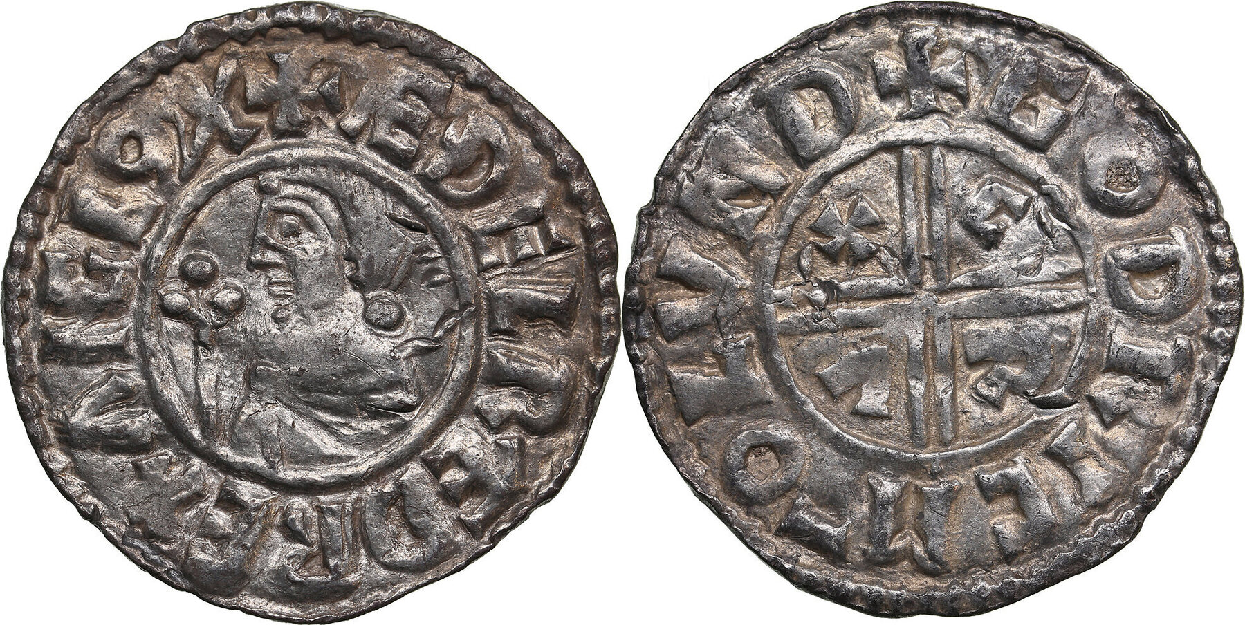 England / London penny London, Aethelred II (978-1016) Crux type VF+ ...