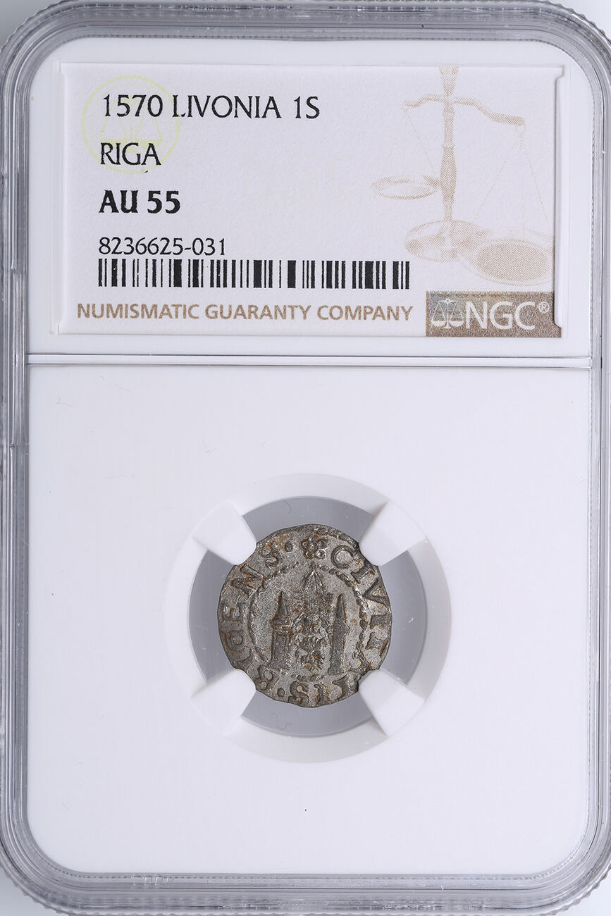 Schilling 1570 Free City Riga (1561-1581) NGC AU 55 | MA-Shops