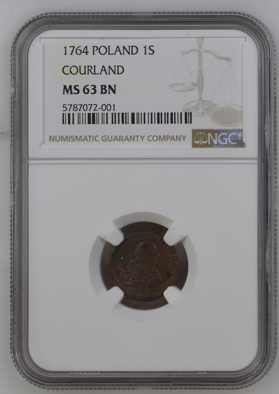 COURLAND, MITAWA | POLAND 1 Szeląg 1764 Ernst Johann Biron (1763-1769) NGC MS 63 BN | MA-Shops