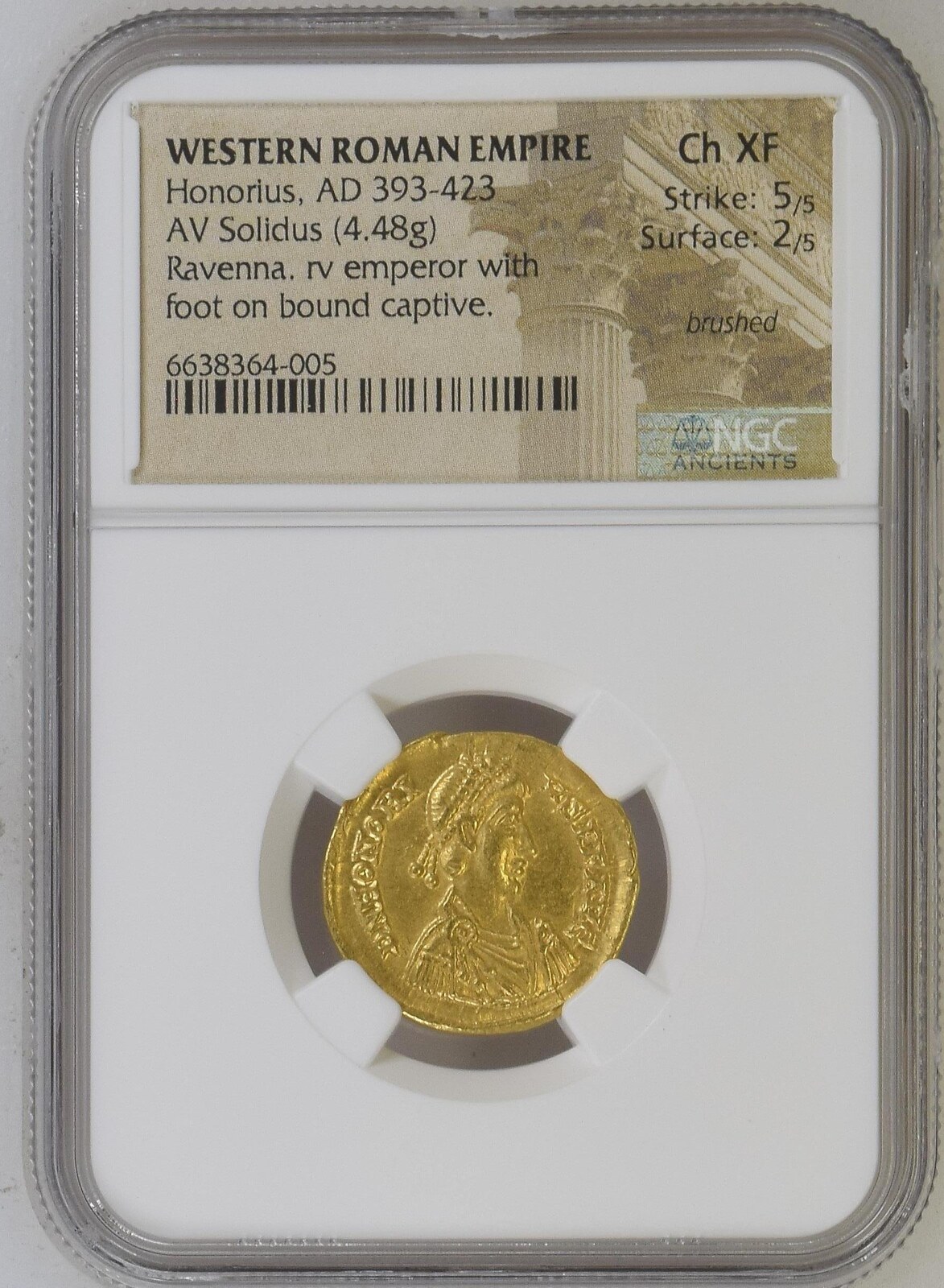 WESTERN ROMAN EMPIRE AV Solidus Honorius, AD 393-423 NGC Ch XF Strike ...