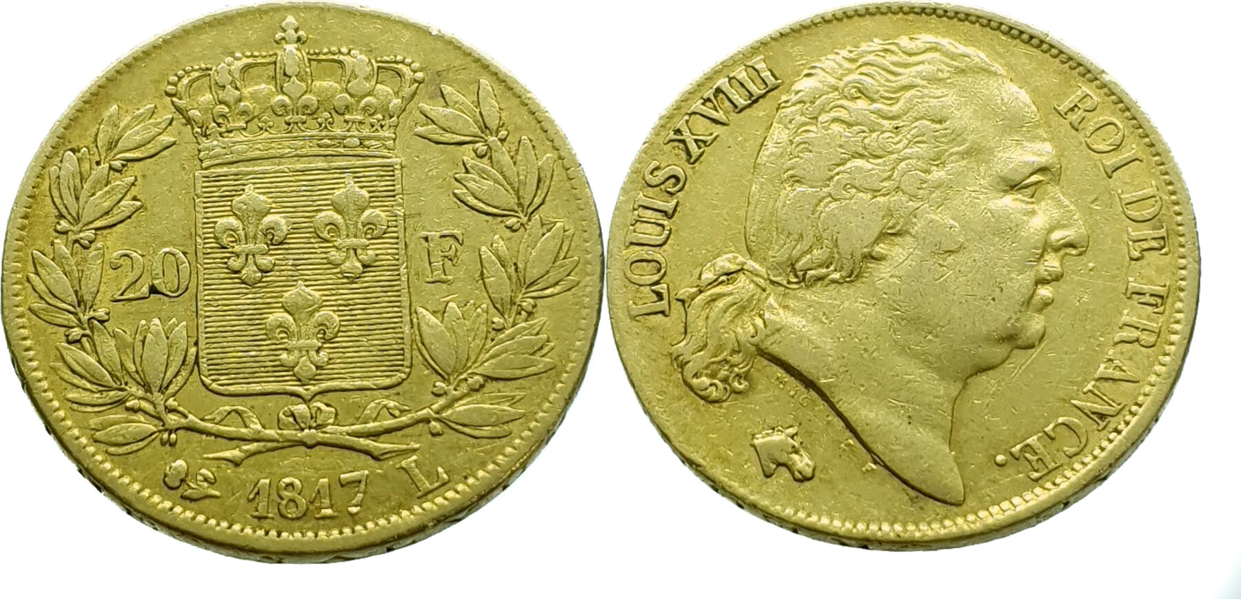 France 20 Francs 1817-L (Bayonne) Louis XVIII - Gold Very Fine | MA-Shops