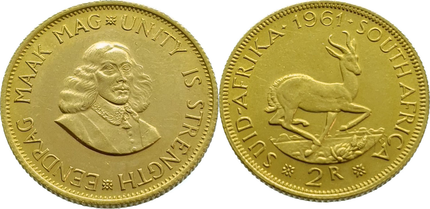 South-Africa 2 Rand 1961 Jan van Riebeeck - Gold UNC (Uncirculated ...