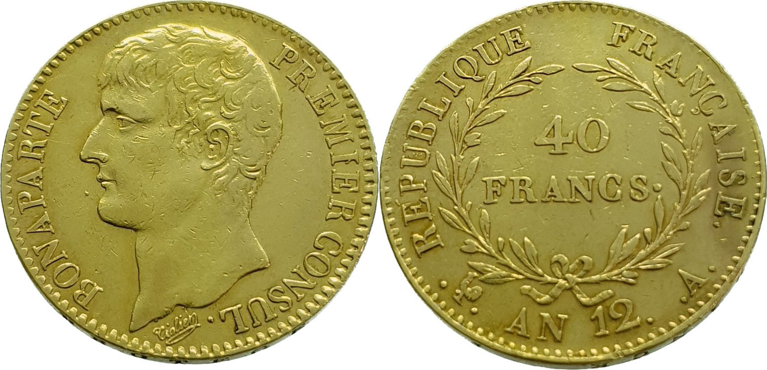 France 40 Francs AN 12 A (1803) Napoleon - Gold Very Fine+ | MA-Shops