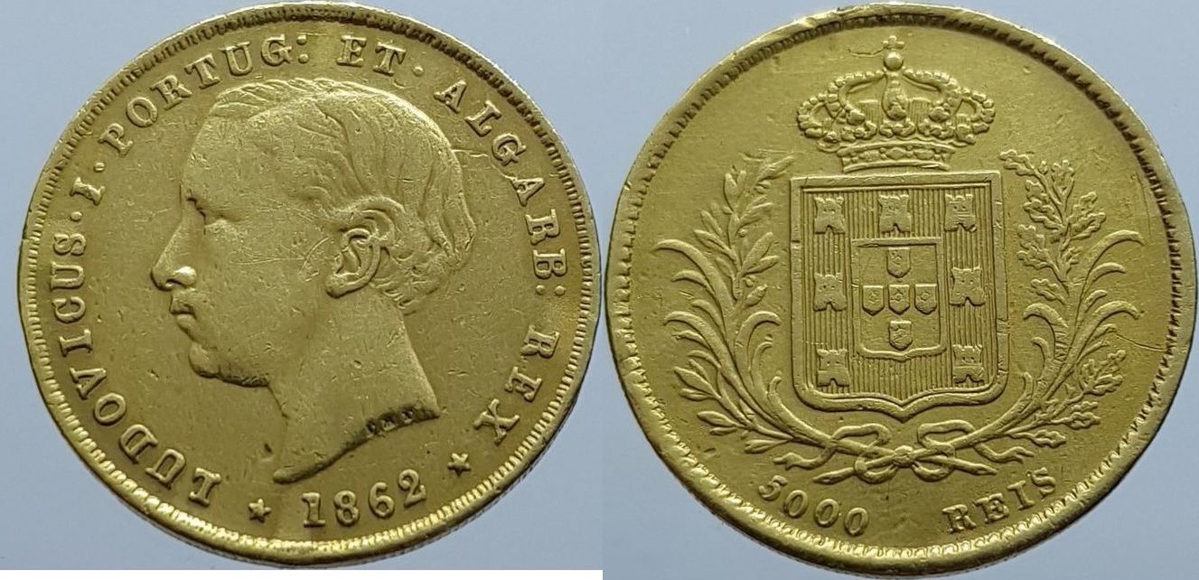 Portugal 5000 Reis 1862 Luiz I - Gold Very Fine / Extremely Fine | MA-Shops
