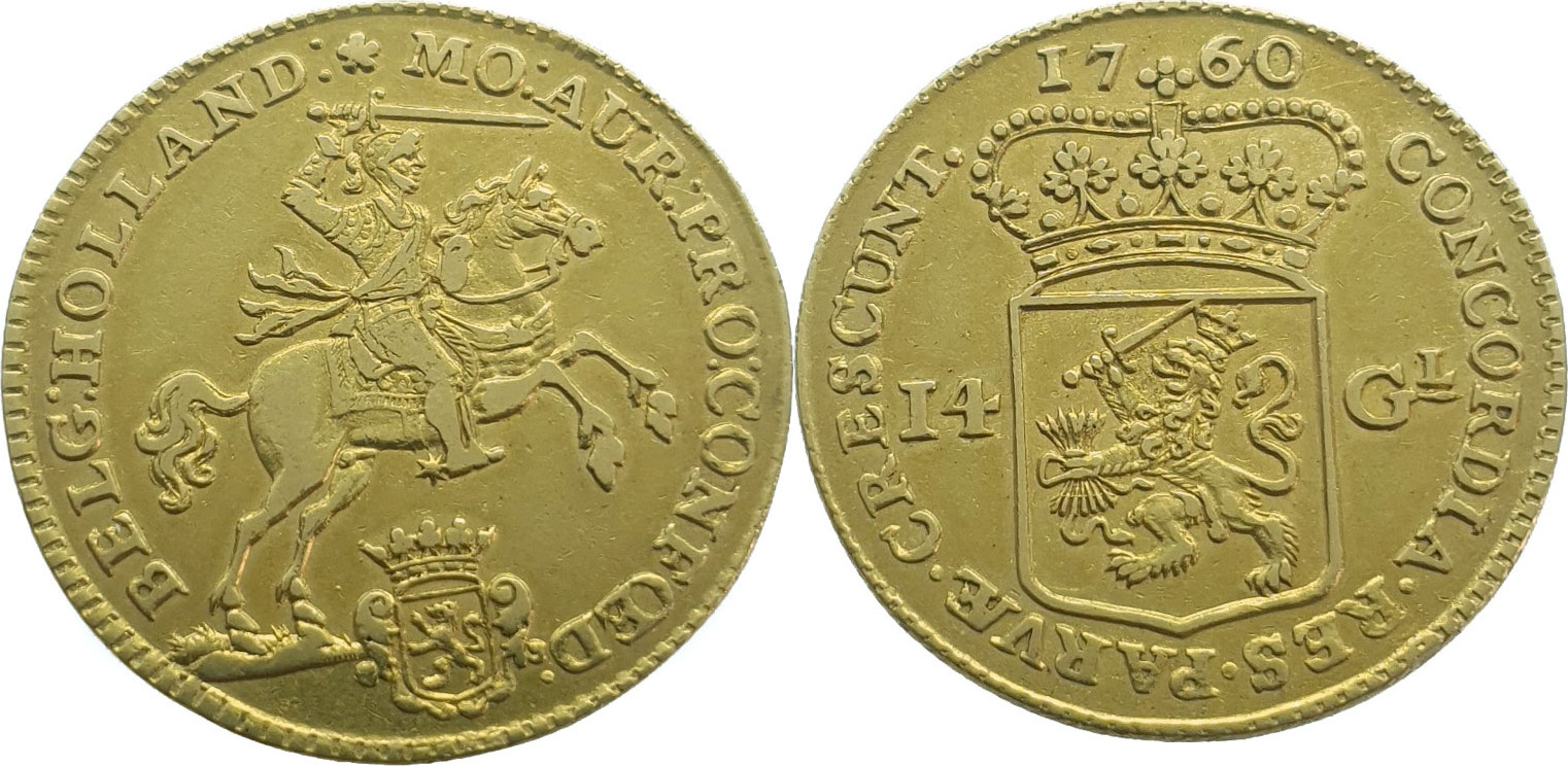 Holland, Netherlands 14 Gulden 1760 Gouden rijder - Gold Extremely Fine ...