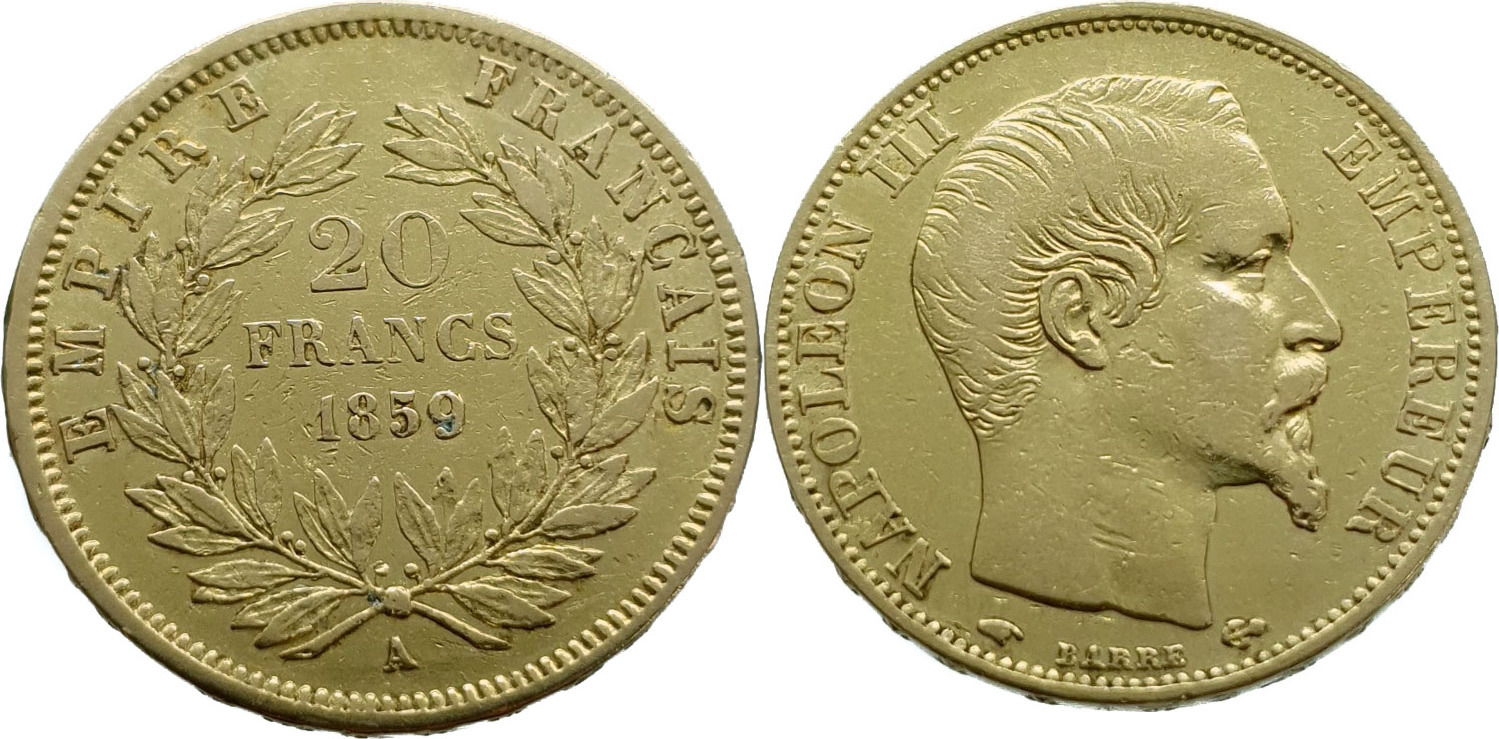 France 20 Francs 1859-A Napoleon III - Gold Very Fine+ | MA-Shops