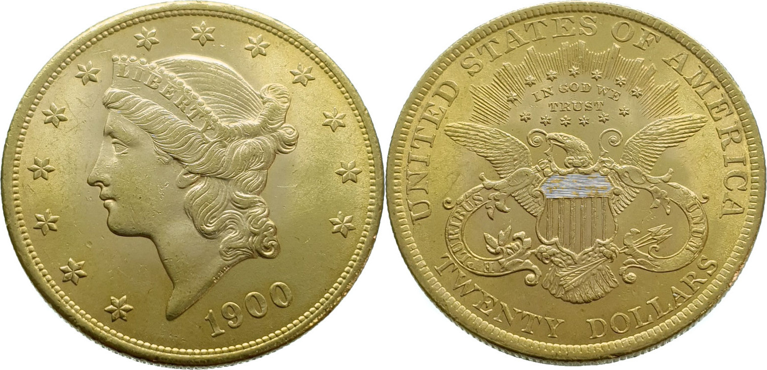 USA 20 Dollars 1900 Liberty Head - Double Eagle - Gold EF / FDC | MA-Shops