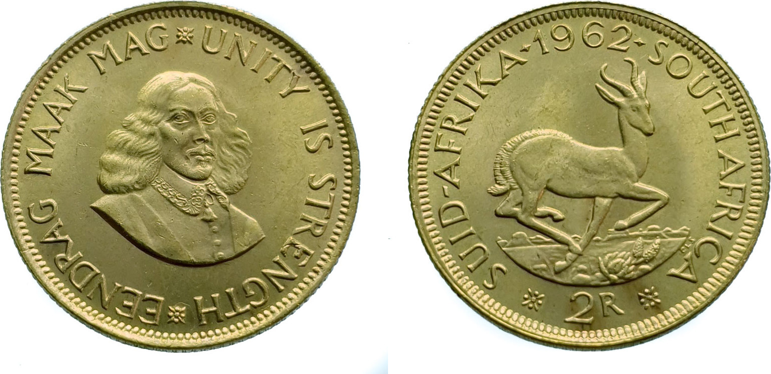 South-Africa 2 Rand 1962 Jan van Riebeeck - Gold UNC (Uncirculated ...