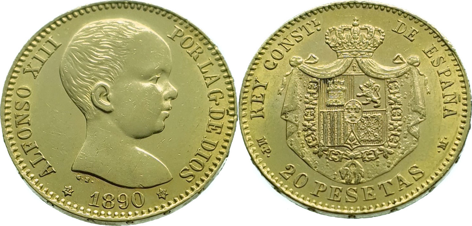Spain 20 Pesetas 1890 Alfonso XIII - Gold Extremely Fine | MA-Shops