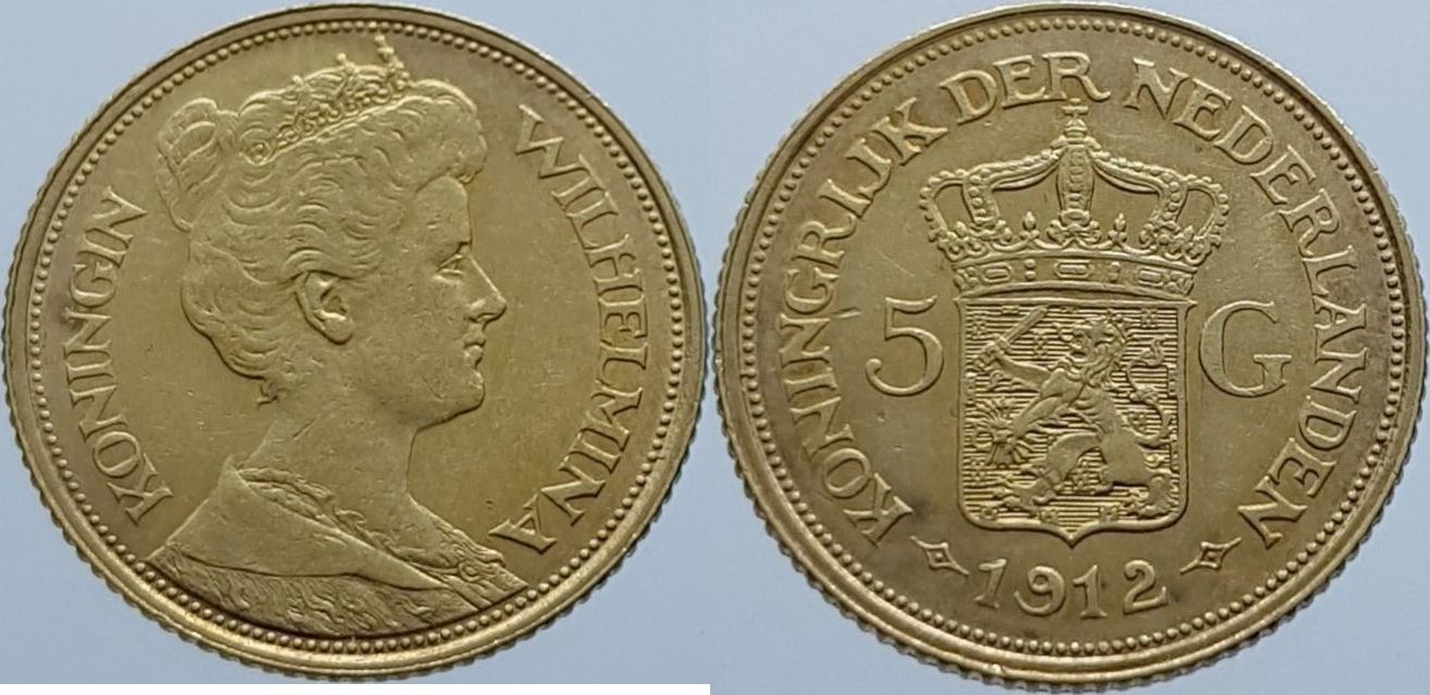 Netherlands 5 Gulden 1912 Wilhelmina - Gold Extremely Fine+ | MA-Shops